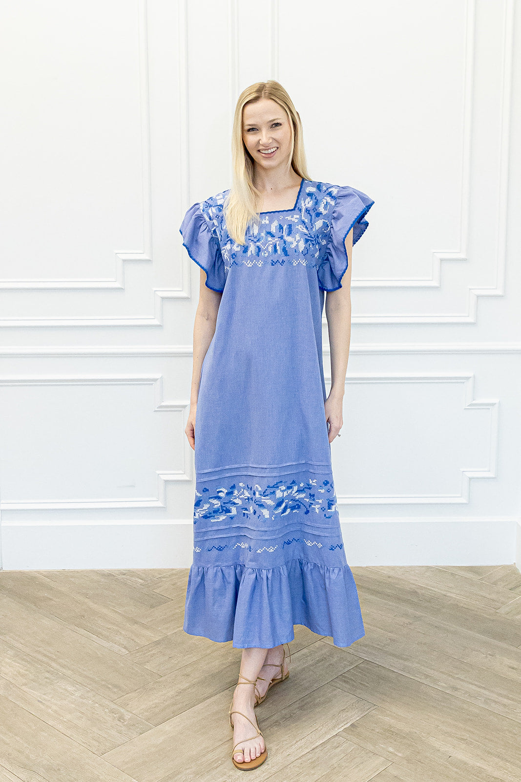 Fatima Dress | Punto de Cruz Blue – Margarita Mercantile